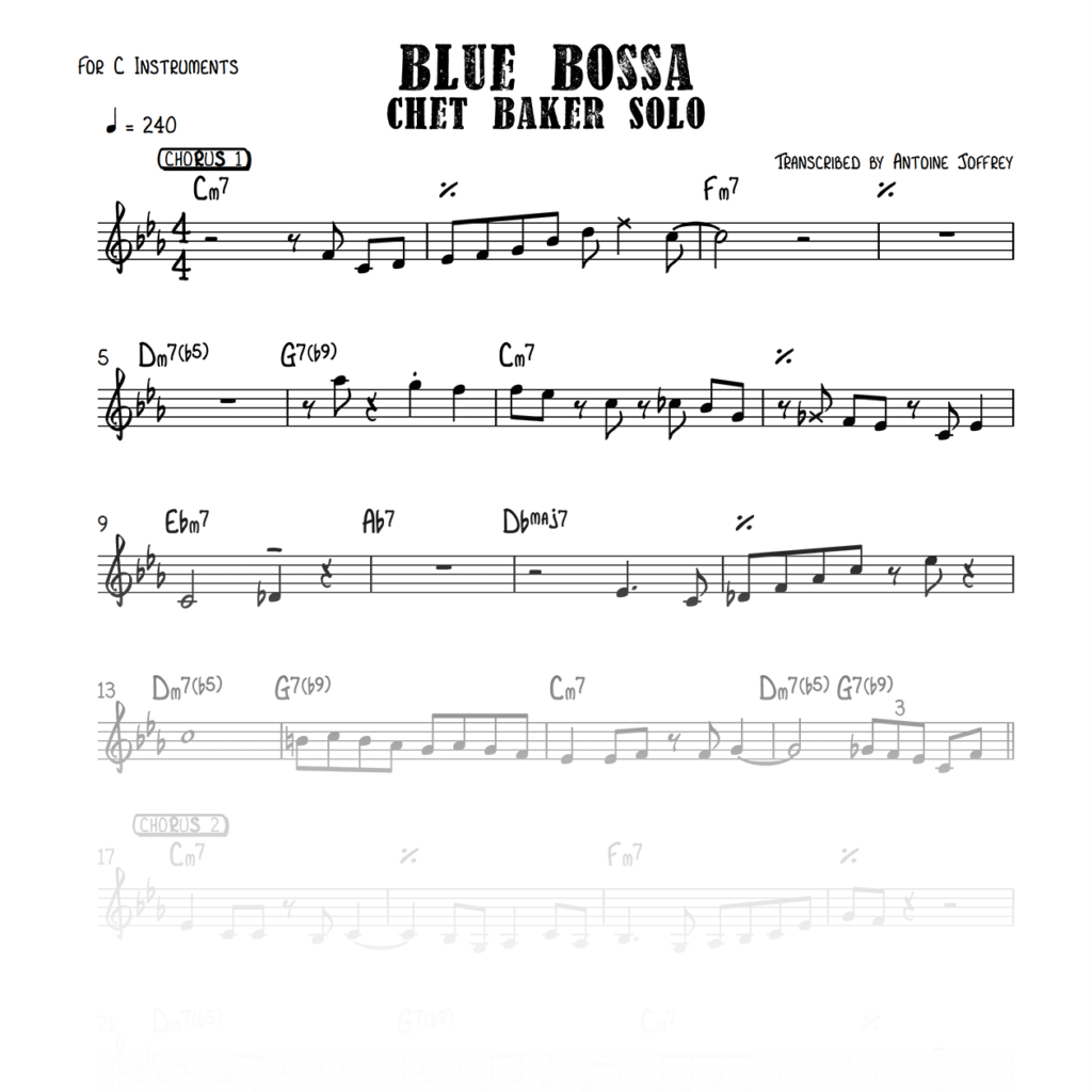 Blue Bossa - Chet Baker Transcription
