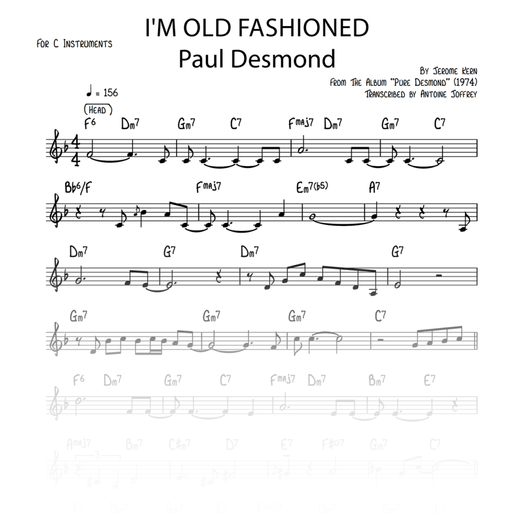 I'm Old Fashioned - Paul Desmond transcription